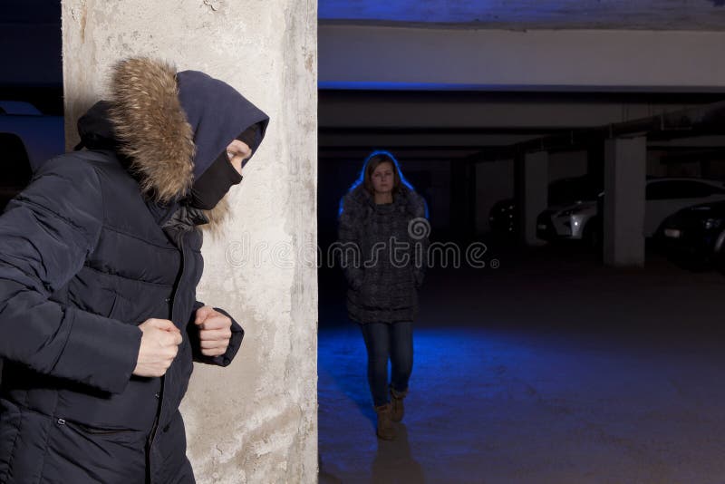 Criminal Wearing a Mask Waiting for a Woman Stock Image - Image of ...