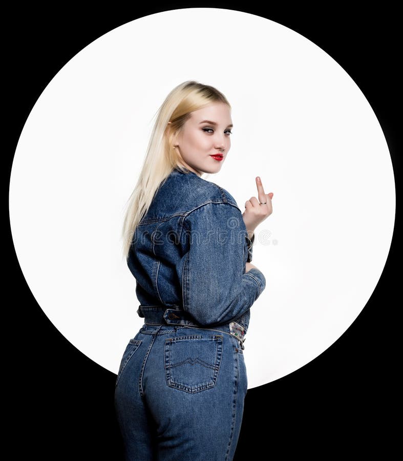 Criminal Young Woman Shows Aggression and Middle Finger Stock Image ...