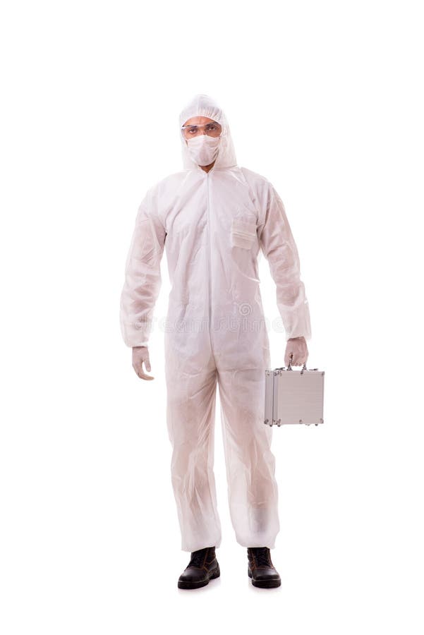 The Criminologist in Protective Suit with Steel Case Stock Image ...