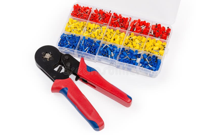 Crimping Tool Against Box of Round Crimp Wire End Terminals Stock Image ...