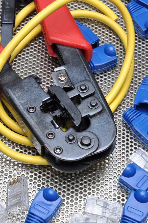 Crimping Tool with Network Cable and Connectors Stock Image - Image of ...