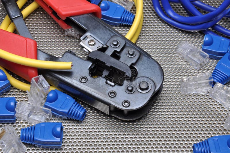 Crimping Tool with Network Cable and Connectors Stock Photo - Image of ...