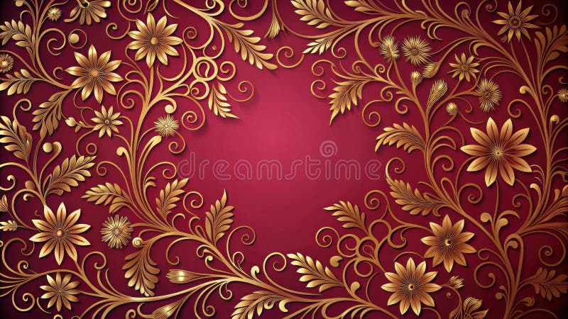 Crimson Backdrop Adorned with Ornate Golden Floral Framework and ...