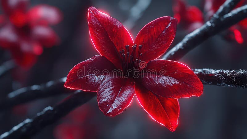 Crimson Bloom, Dark Branch, Digital Flower Stock Photo - Image of ...