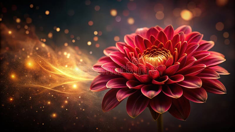 Crimson Bloom Illuminated by Golden Dust and Light Trails. Generative ...