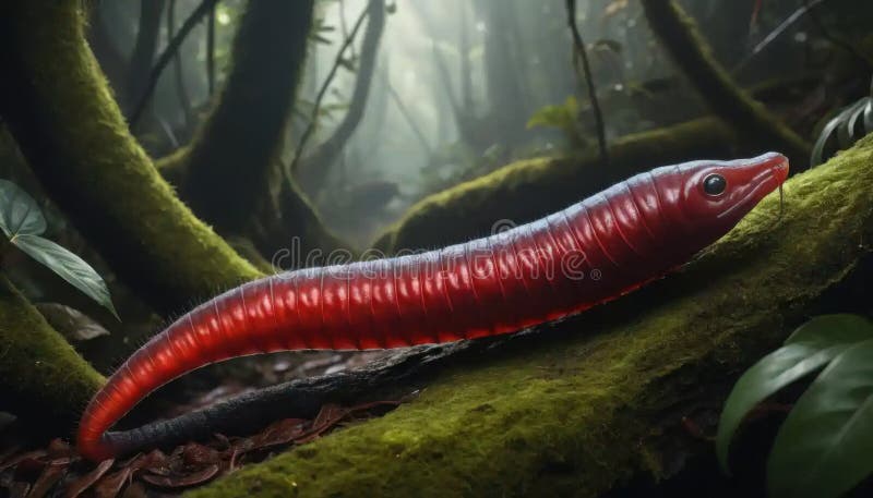 Crimson Creature in a Misty Rainforest Stock Illustration ...