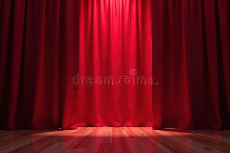 Crimson Curtain Rises, Revealing Empty Hand Stage , Secret, Dramatic ...