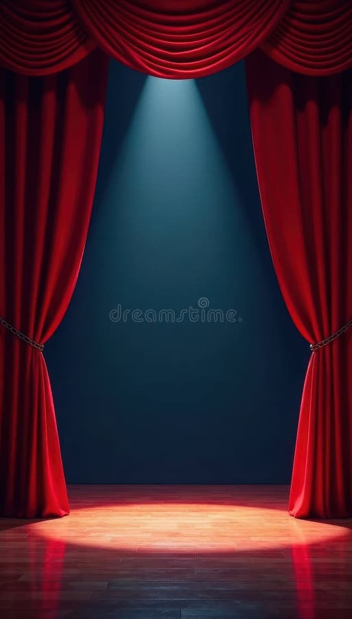 Crimson Curtain Rises, Spotlight on Empty Stage, Color, Stage, Set ...