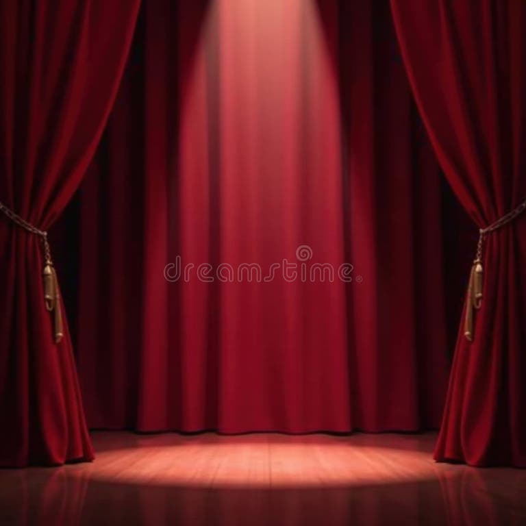 Crimson Curtain Rises, Spotlight on Empty Stage, Show, Presentation ...