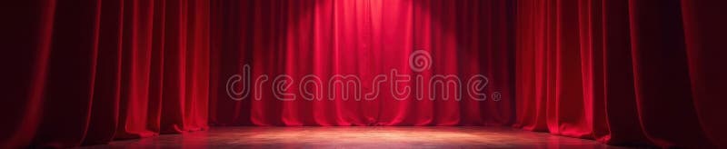 Crimson Curtain Rises, Spotlight Illuminates Empty Stage, Backdrop ...