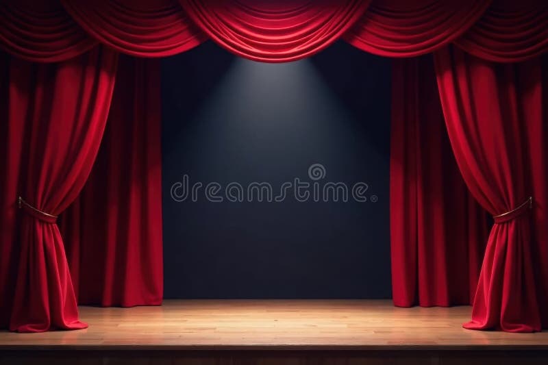 Crimson Curtain Rises, Spotlight Illuminates Empty Stage, Opening, Red ...