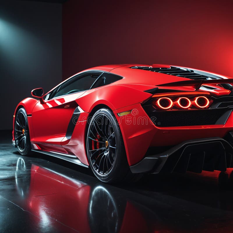 Crimson Dream Closeup of Neon Red Supercar Under Dramatic Lighting ...