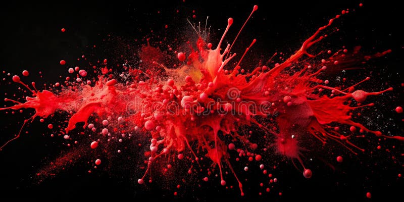 Crimson Explosion Red Paint Splatter on Black Background, Splash, Burst ...
