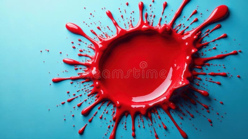 Crimson Fluid Dynamic Splashes on a Smooth Azure Surface, Creating an ...