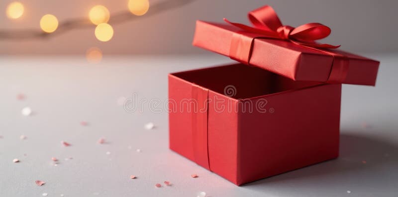 Crimson Gift Box, Lid Ajar, Revealing Empty Interior, Christmas, Open ...