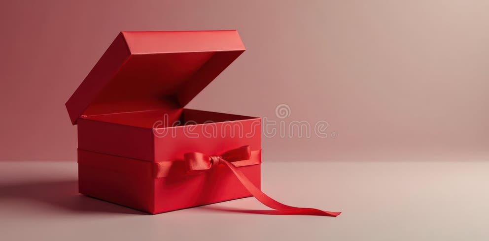 Crimson Gift Box, Lid Ajar, Revealing Empty Space, Empty, Gift Box Open ...
