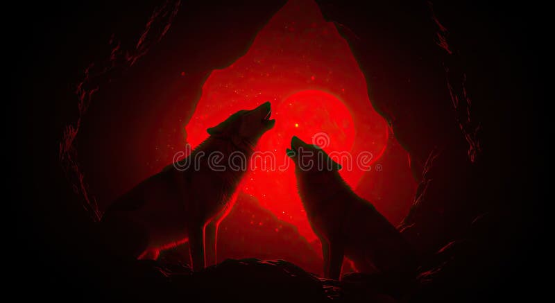 Crimson Howl: Wolves in a Blood Red Cave Stock Illustration ...
