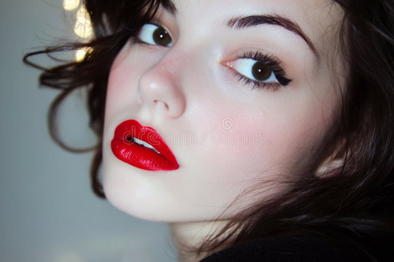 Crimson Lips and Red Lipstick in Girl. Stock Image - Image of female ...