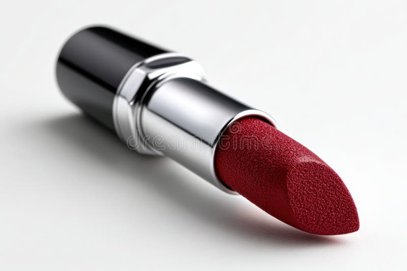 Crimson Lipstick with Diagonal Cut on White Background Stock ...