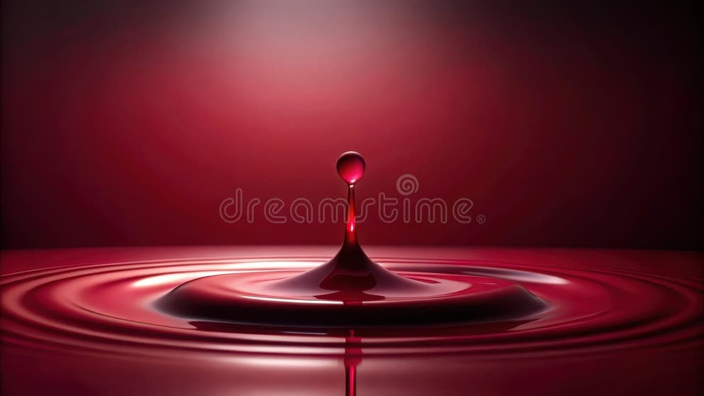 Crimson Liquid Drop Impacting a Still Surface, Creating Concentric ...