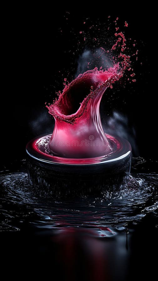 Crimson Liquid Splashes into a Dark Vessel. Stock Illustration ...