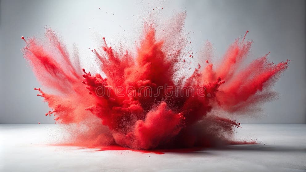 Crimson Powder Explosion Vibrant Red Particles Burst Outwards, Creating ...