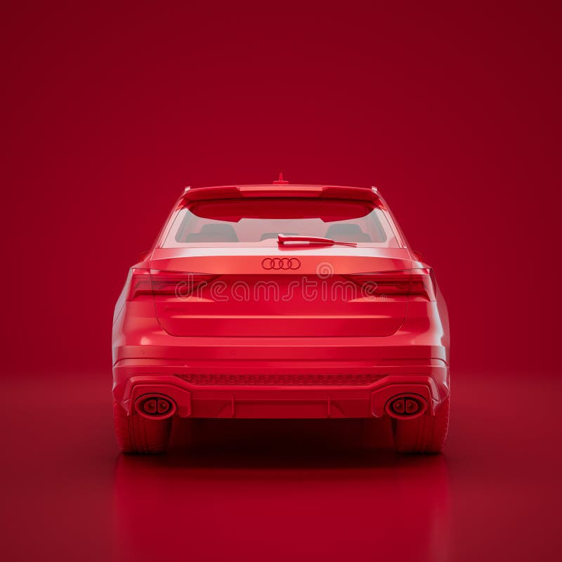 Crimson Red Car, Audi RS Q3 2020. Back View, 3D Rendering Editorial ...