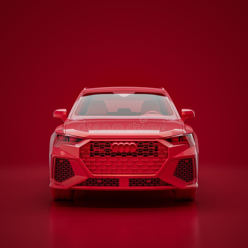 Crimson Red Car, Audi RS Q3 2020. Front View, 3D Rendering Editorial ...