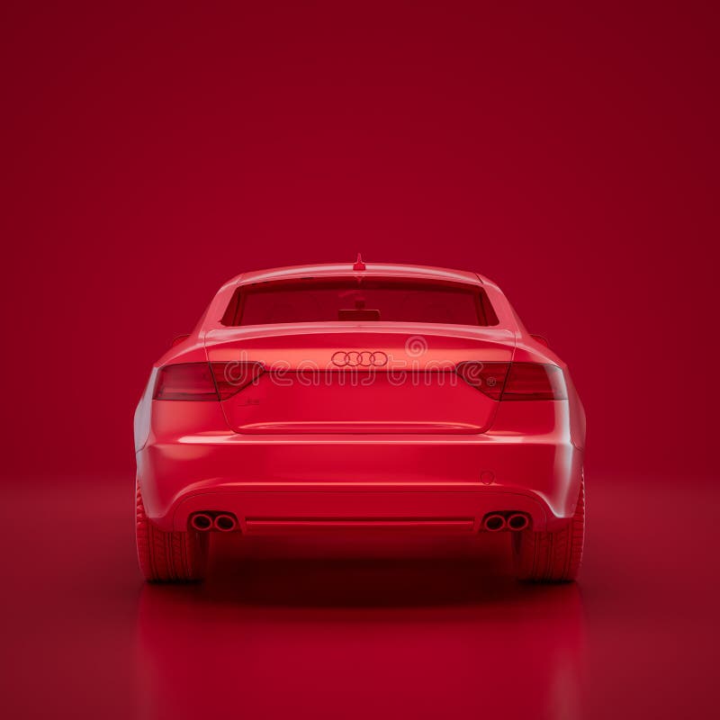 Crimson Red Car, Audi S5 Coupe 2009. Back View, 3D Rendering Editorial ...