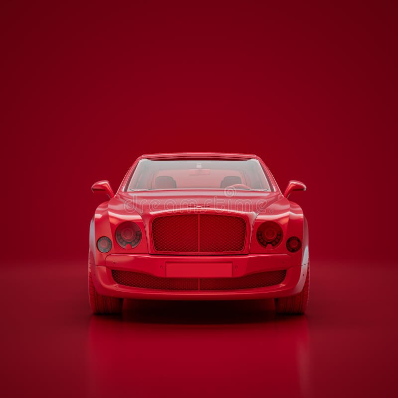 Crimson Red Car, Bentley Mulsanne 2011. Front View, 3D Rendering ...