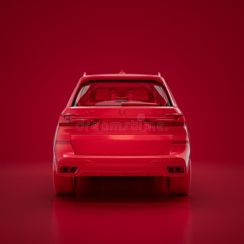 Crimson Red Car, BMW X7 2019. Back View, 3D Rendering Editorial Image ...