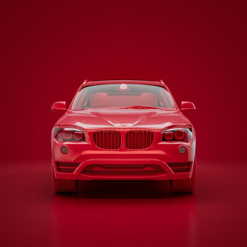 Crimson Red Car, BMW X1 2013. Front View, 3D Rendering Editorial Image ...