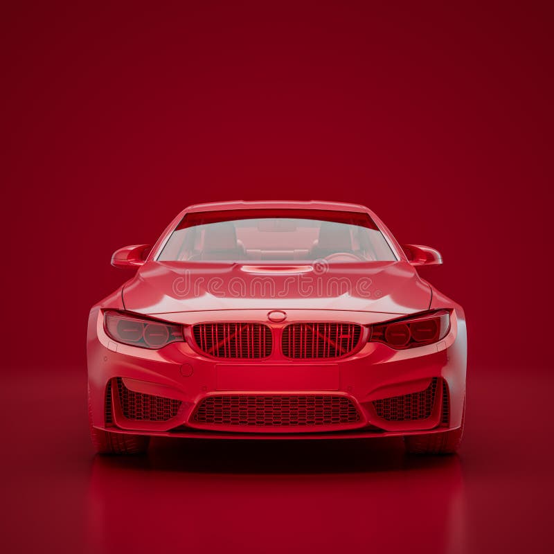 Crimson Red Car, BMW HDM 06. Front View, 3D Rendering Editorial ...