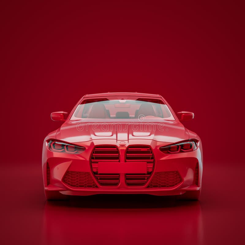 Crimson Red Car, BMW M4 G82 2021. Front View, 3D Rendering Editorial ...