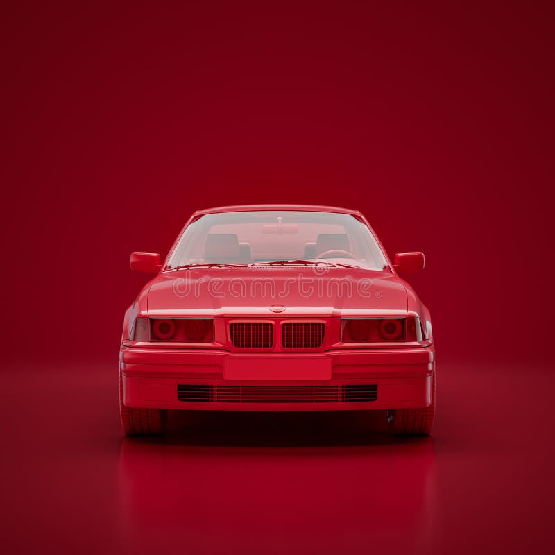 Crimson Red Car, BMW 3 Series E36 Coupe 1993. Front View, 3D Rendering ...