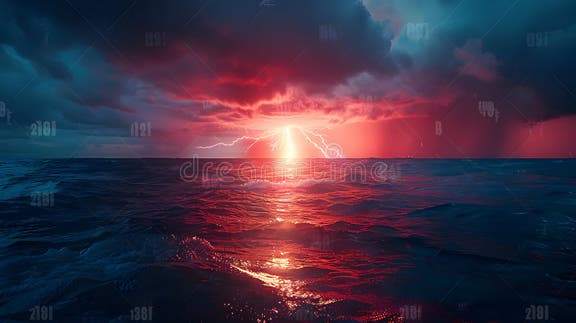 Crimson Sea Storm Illustration Stock Illustration - Illustration of ...