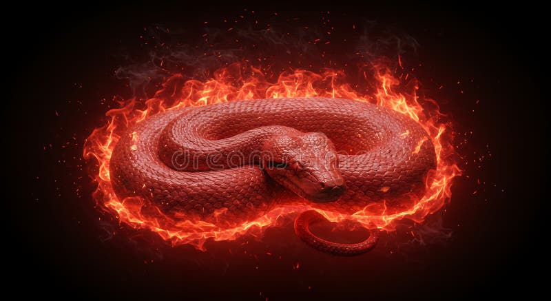 Crimson Serpent Ablaze, a Dramatic Render of a Snake in Fiery Embers ...