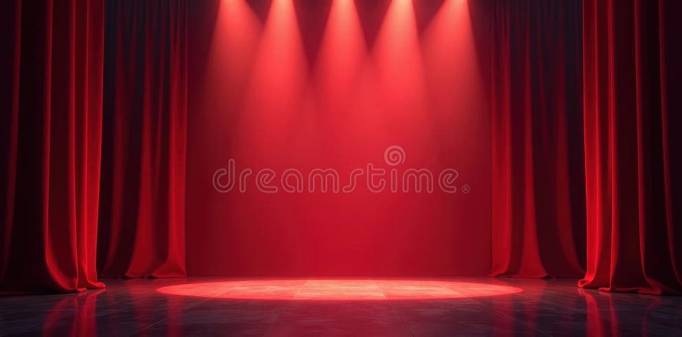 Crimson Stage Drapes, Intense Spotlight Beams, Dramatic, Performance ...