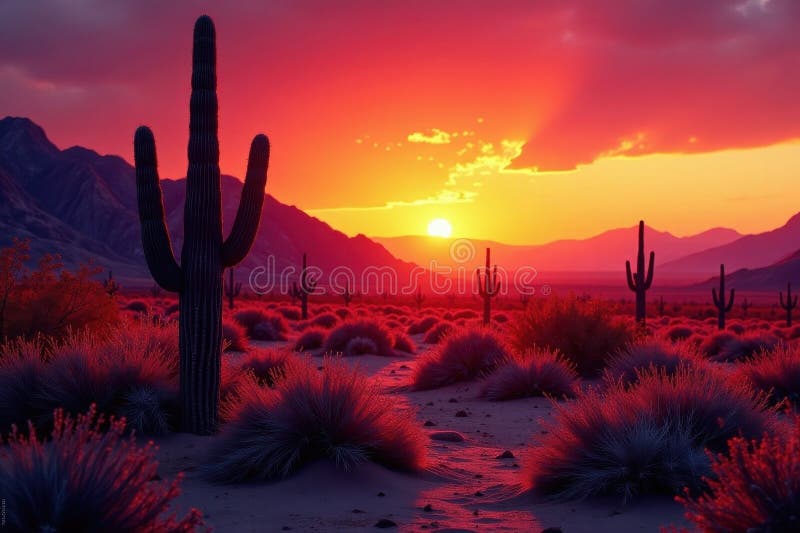 Crimson Sunset Casts Long Shadows on Desert Flora , Colors, Scenic ...