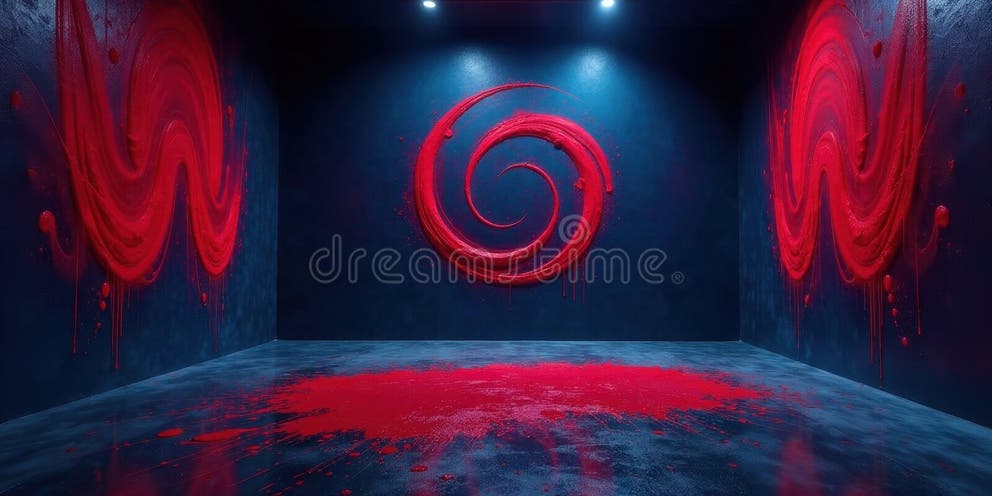Crimson Swirls in a Deep Blue Room an Abstract Expressionist Interior ...