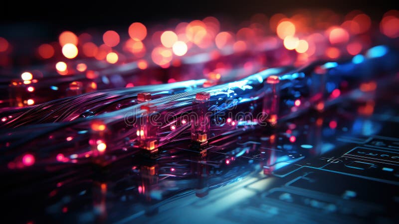 Crimson Threads of Connectivity: Red Fiber Optic Cable Stock ...