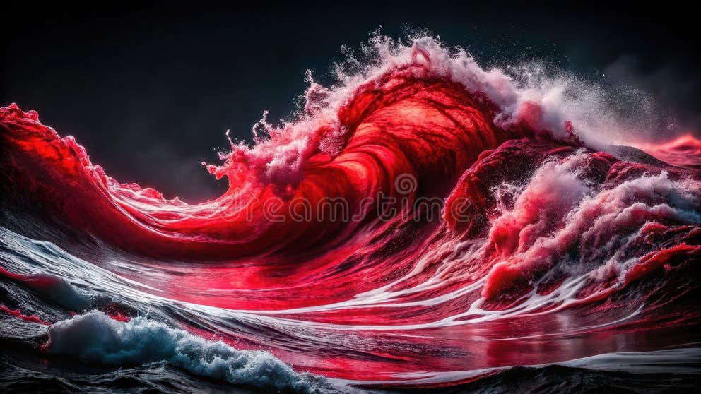 Crimson Tidal Wave a Dramatic Ocean Scene of Intense Color and Movement ...