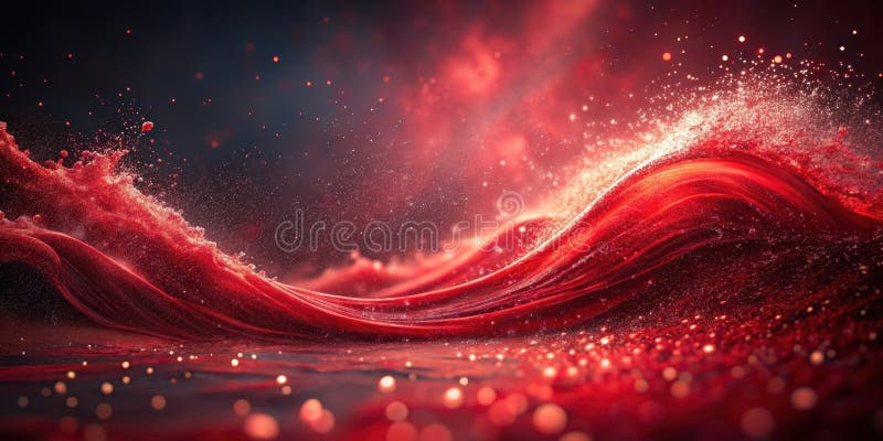 Crimson Wave a Dynamic Abstract of Glowing Red Liquid with Sparkling ...