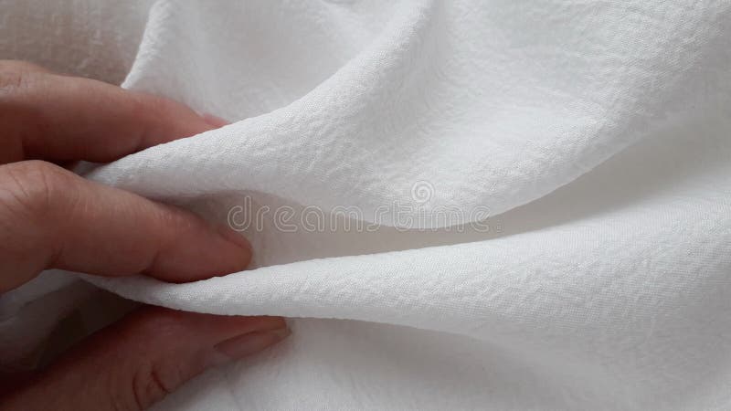 Crinkled Light White Fabric for Summer Clothes. Polyester. Fabric ...