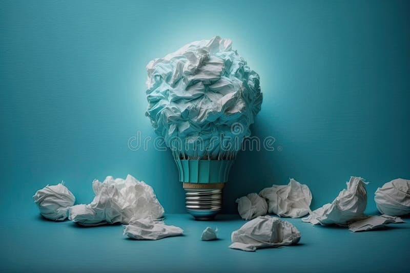 Crinkled Paper, a Light Bulb, and a Blue Background Stock Illustration ...