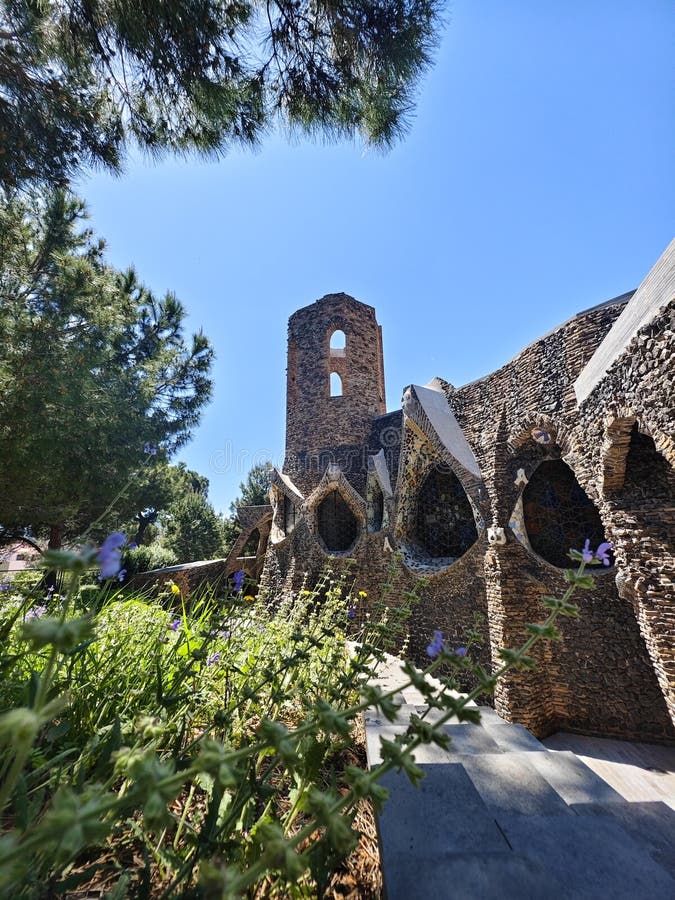 Cripta De Gaudí, the Bell Tower and Large Stained Glass Windows ...