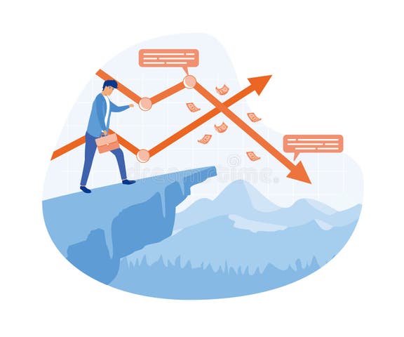 Crisis Concept. Bankruptcy with Falling Down Profit Graph and Money Decrease Stock Vector ...