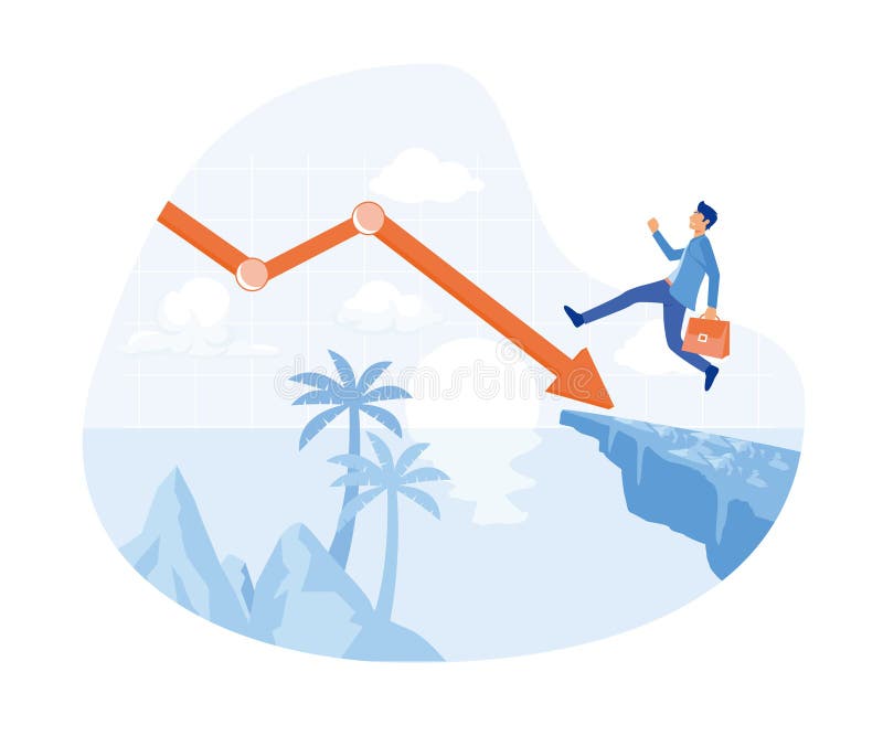 Crisis Concept. Bankruptcy with Falling Down Profit Graph and Money Decrease Stock Vector ...