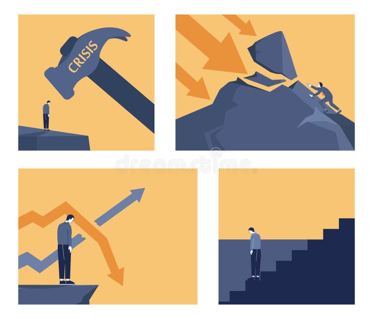 Crisis Concept Set. Bankruptcy with Falling Down Profit Graph and Money Stock Vector ...