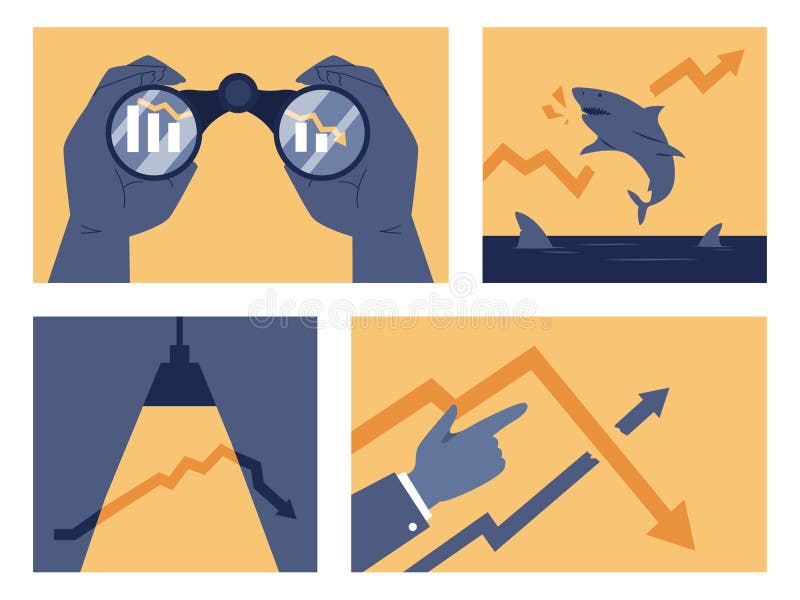 Crisis Concept Set. Bankruptcy with Falling Down Profit Graph and Money Stock Vector ...